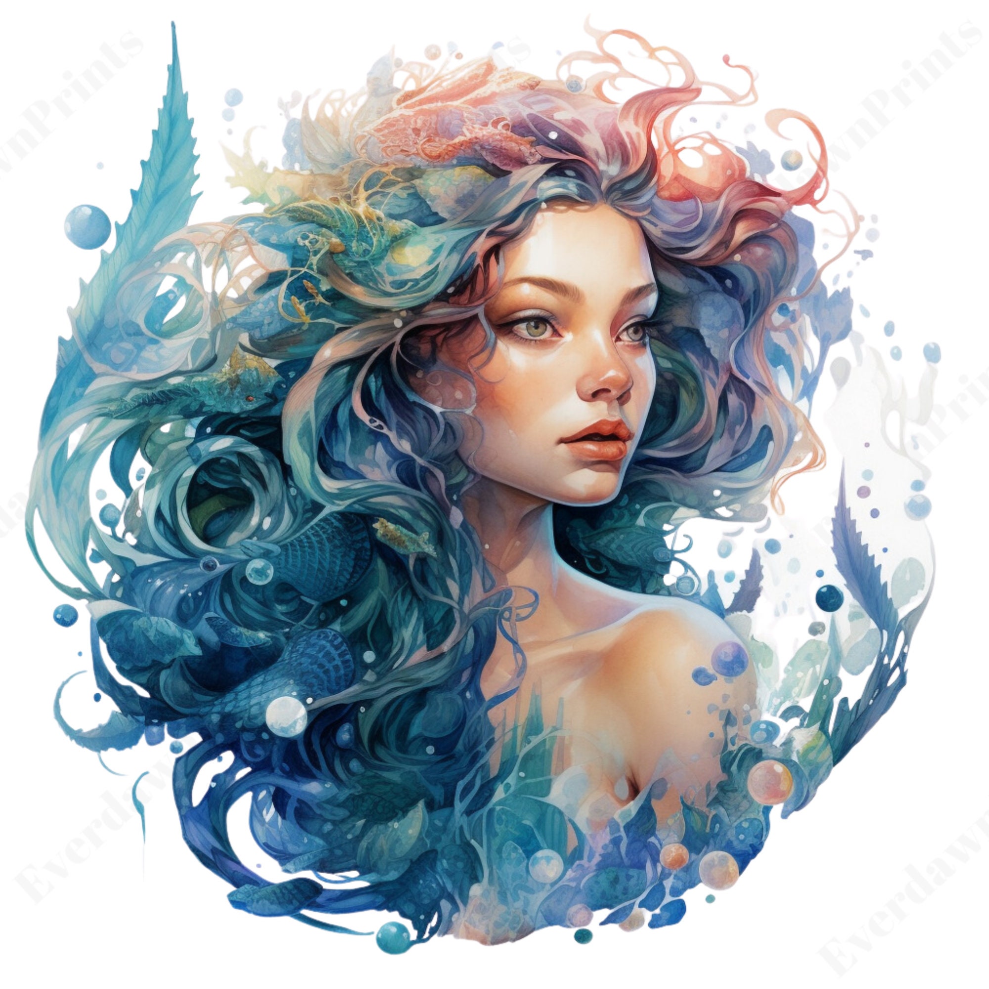 18 Mermaids Watercolor Clipart, High Quality Transparent PNG ...