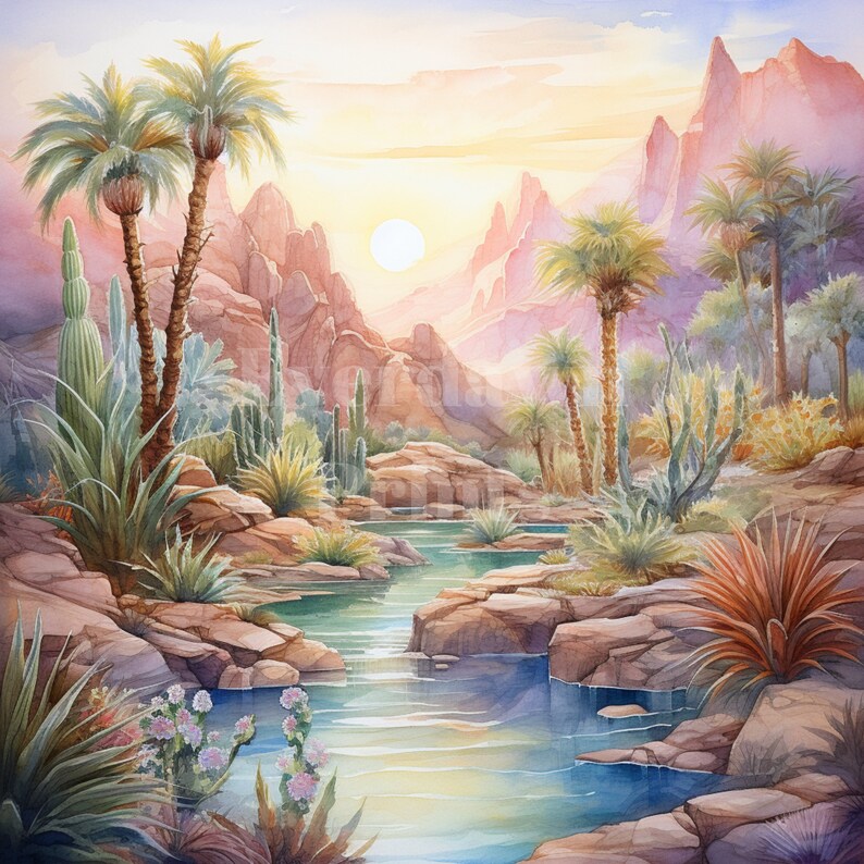 20 Watercolor Oasis Clipart, High Quality PNG, 300 Dpi, Clipart, Oasis ...