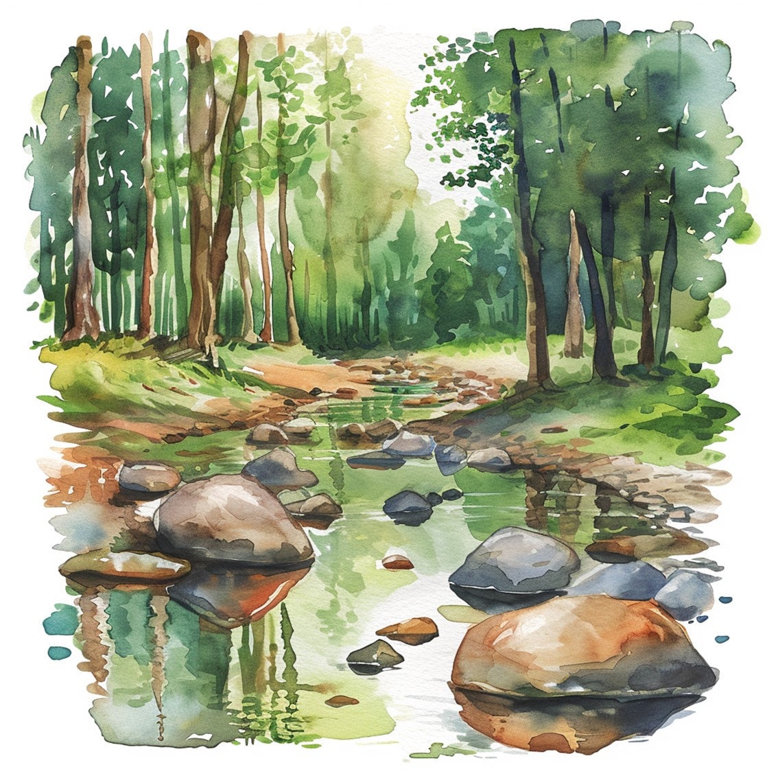 24 Forest Stream Watercolor Clipart, Watercolor Forest Background, High ...