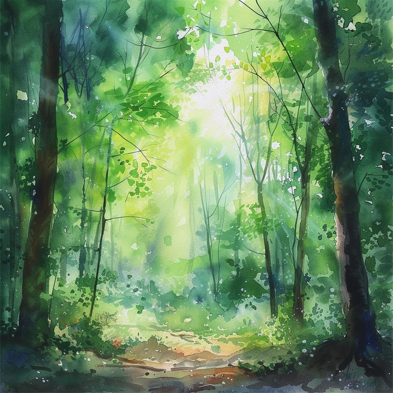 24 Green Forest Watercolor Clipart, Watercolor Backgrounds, Forest ...