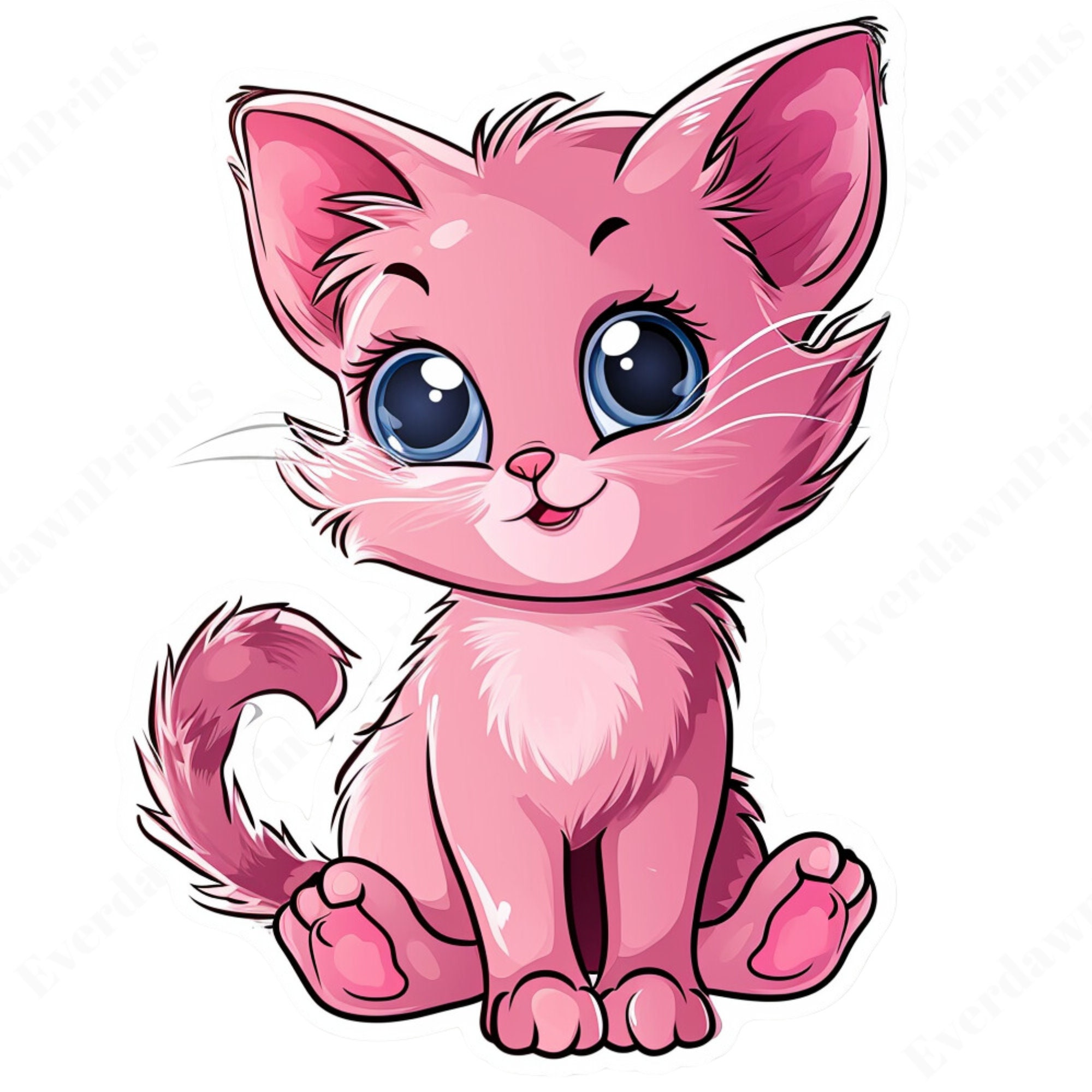 21 Cute Cartoon Pink Kitten Sticker, Adorable Cat Clipart, Perfect for ...