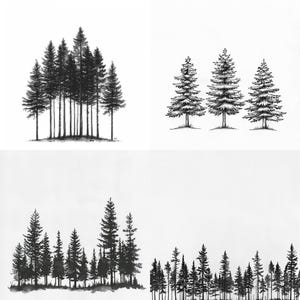 24 Pine Tree Forest Clipart, Watercolor Trees Digital Art, Black and ...