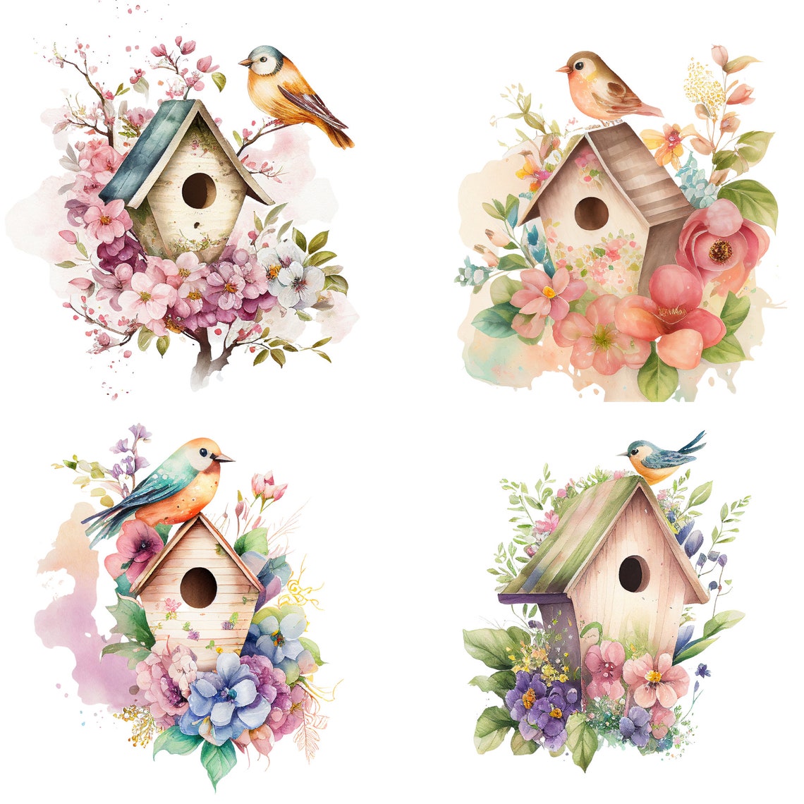 15 Watercolor Bird Houses Clipart High Quality Transparent - Etsy