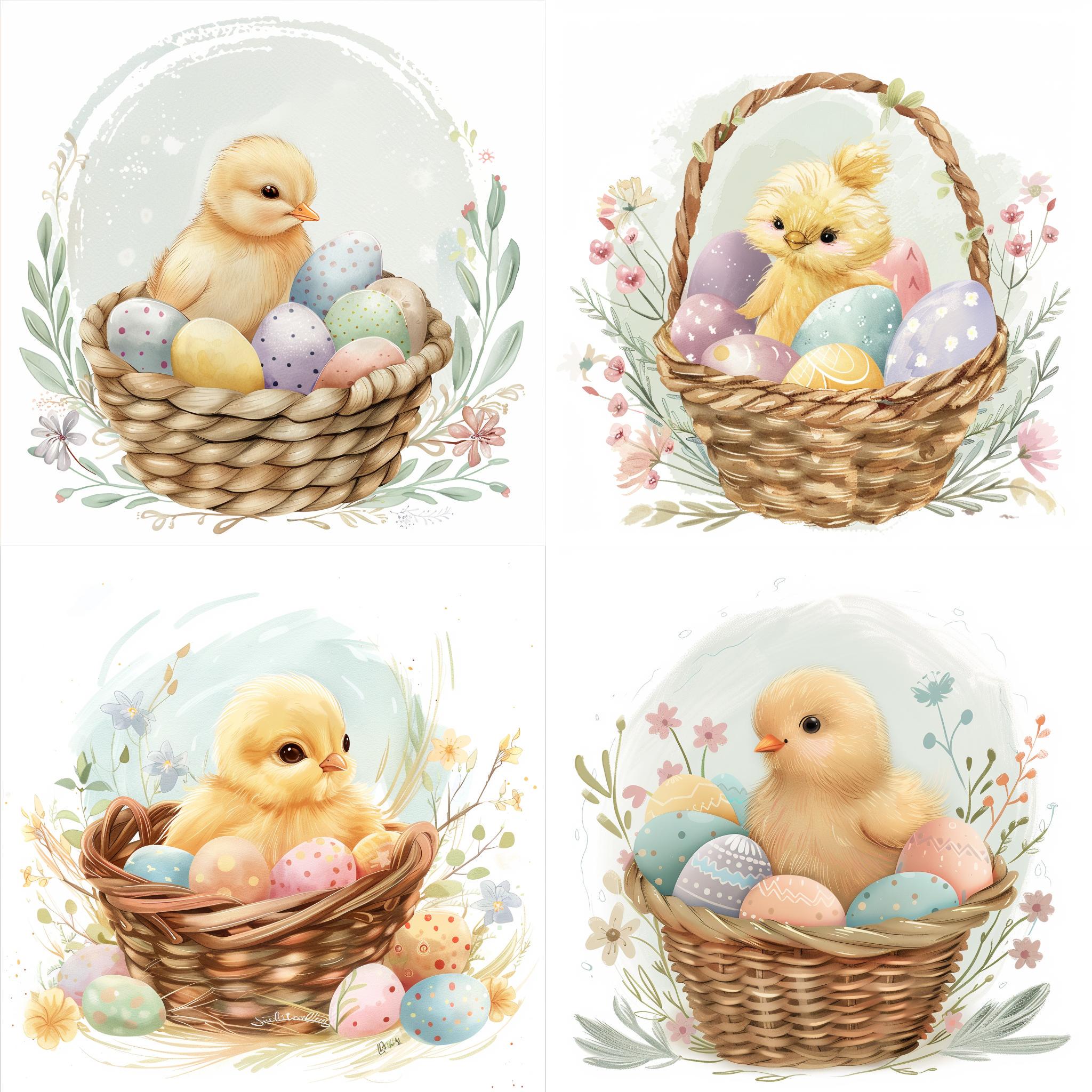 24 Easter Chick in Basket Clipart, Cute Spring Chicken With Colorful ...