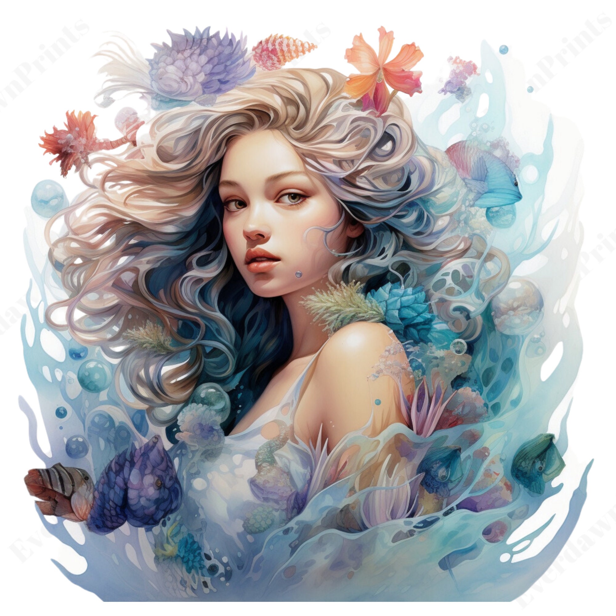 18 Mermaids Watercolor Clipart, High Quality Transparent PNG ...