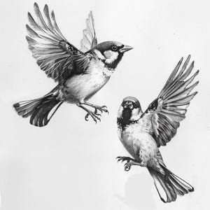 24 Sparrow Clipart, Flying Birds Graphic, Bird Sketch Digital Art ...