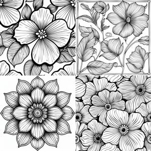 48 Floral Clipart Set, Line Art Flowers, Digital Download Clipart, Hand ...