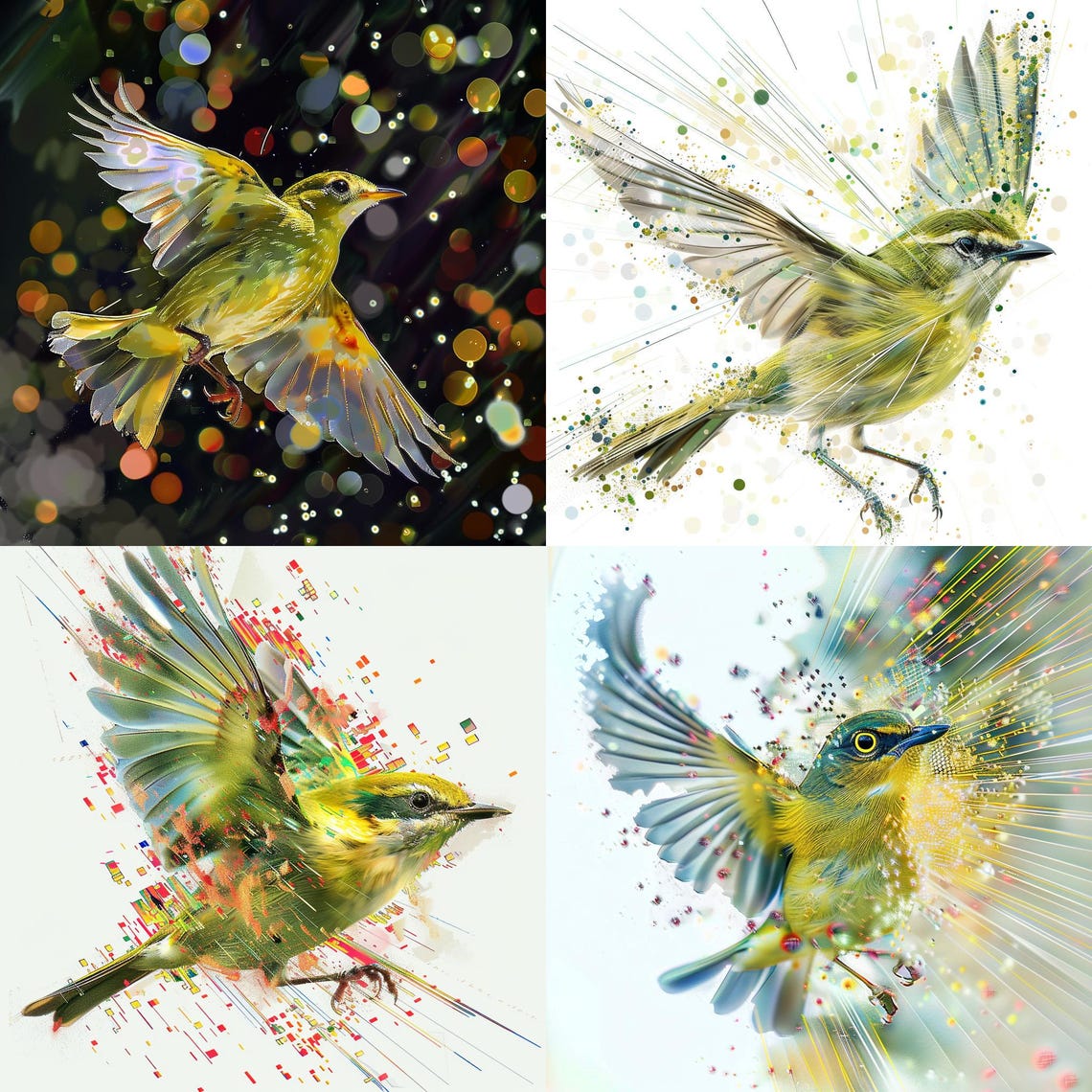 24 Abstract Bird Clipart, Yellow Warbler Art, Colorful Bird Design ...