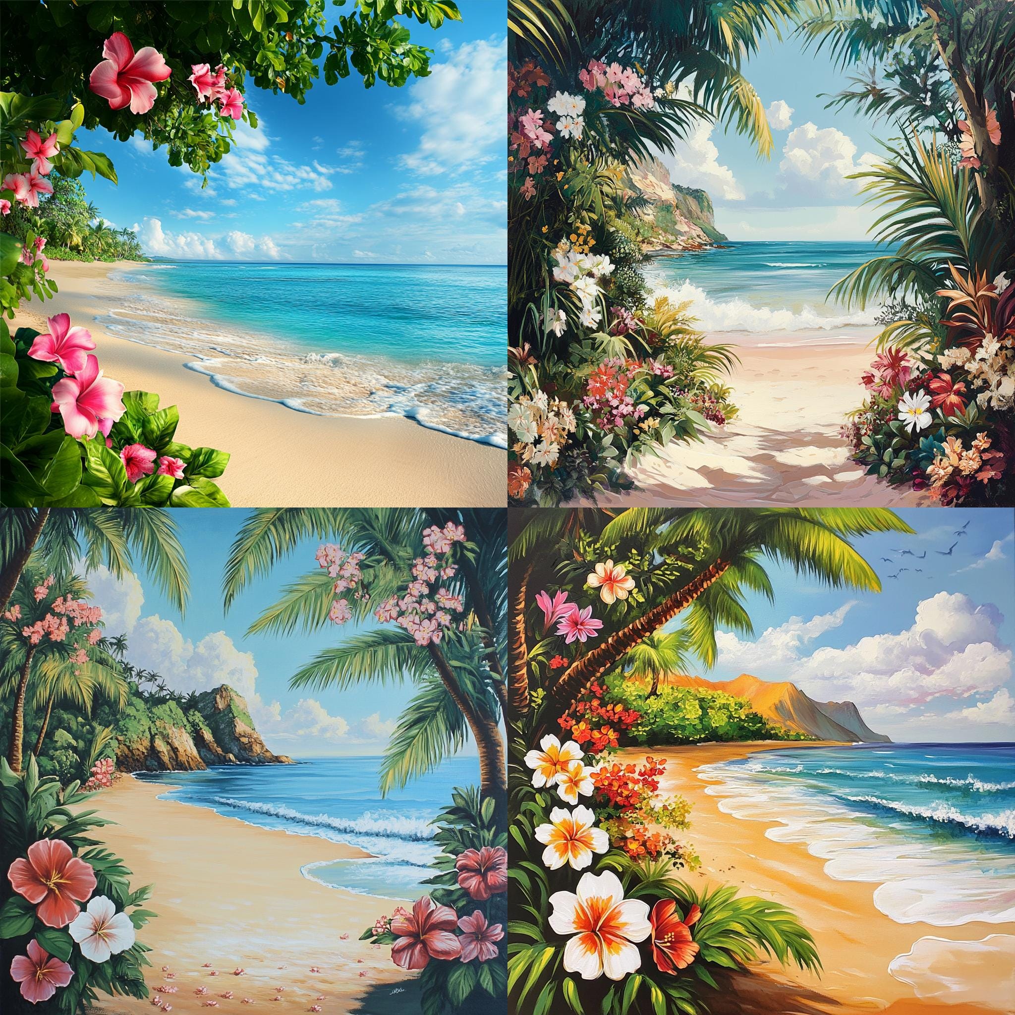 23 Tropical Beach Scene Digital Print, Beach Flowers Art, Coastal Wall ...