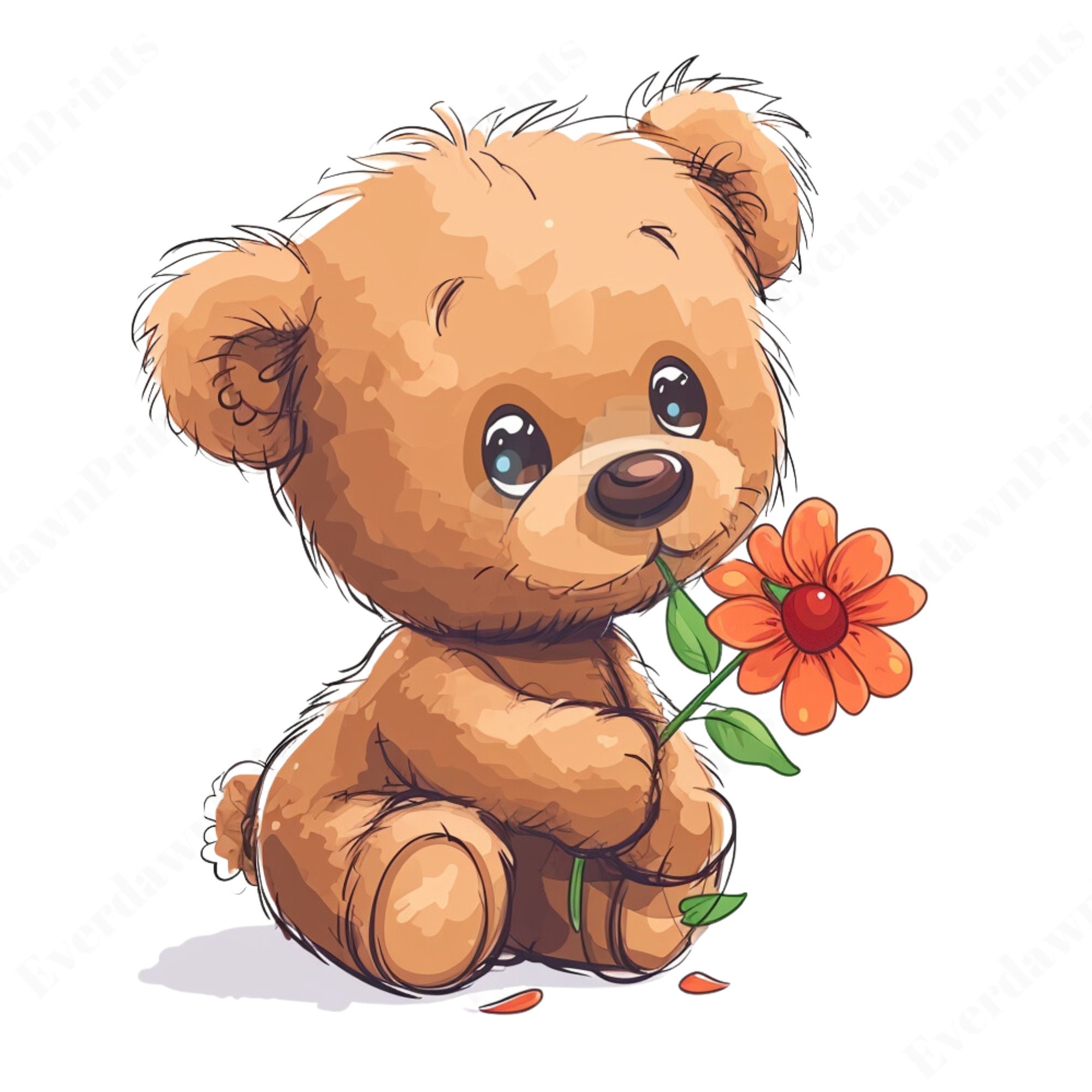 24 Cute Teddy Bear Watercolor Clipart, Kawaii Teddy Bear, Transparent ...