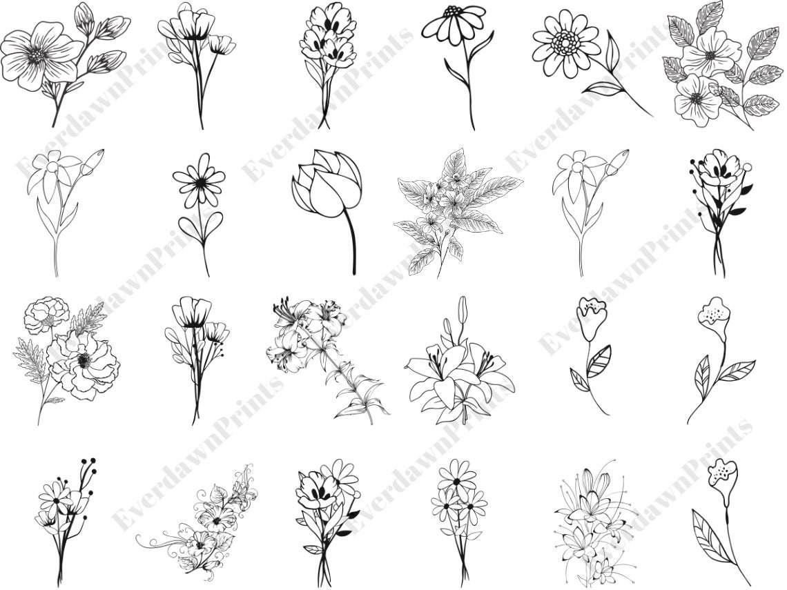 110+ Hand Drawn Flower Bouquet SVG Bundle, Clipart Templates (digital ...