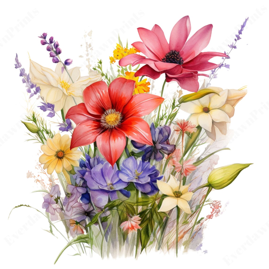 15 Watercolor Colorful Flowers Clipart, Watercolor, High Quality ...