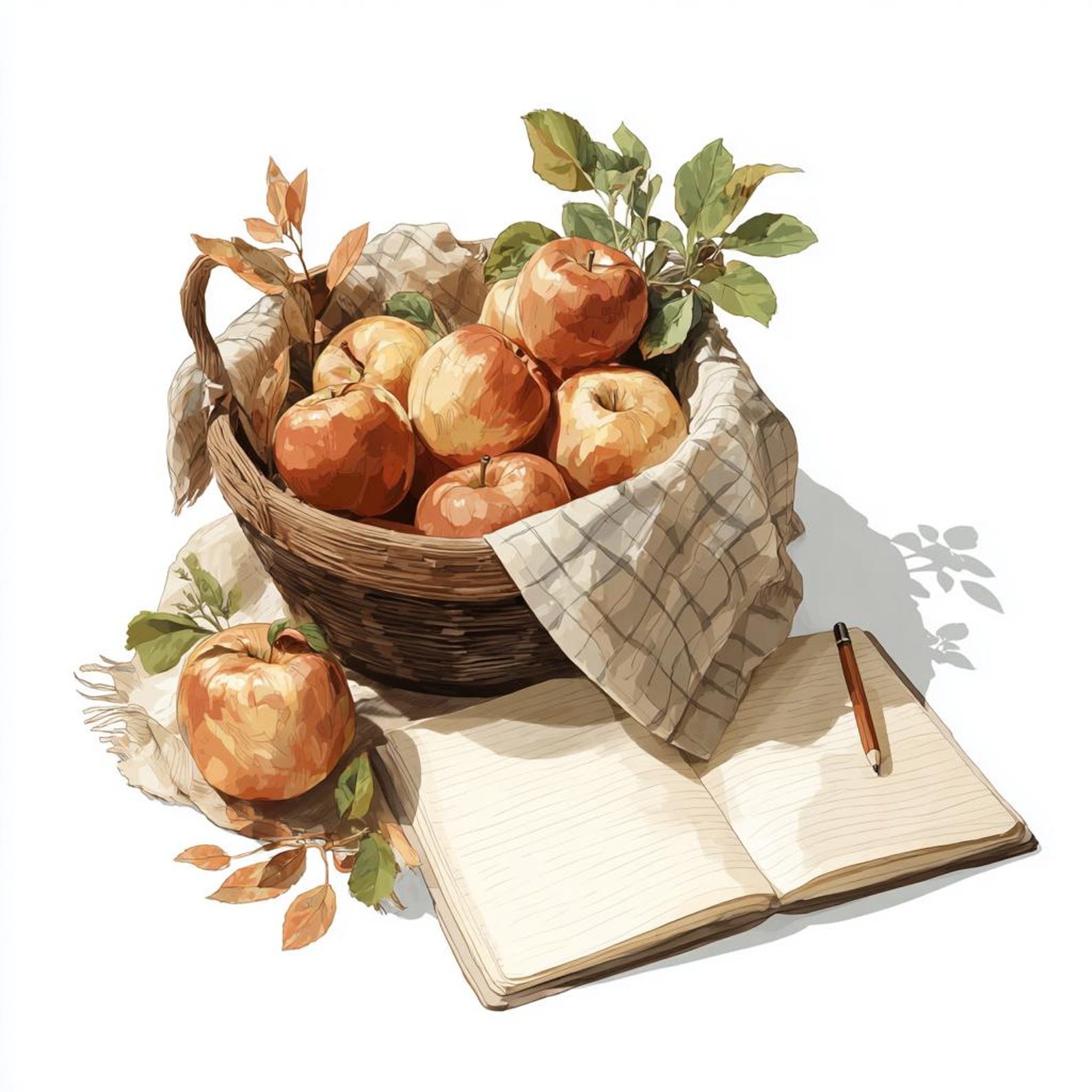 24 Apple Basket Digital Art, Autumn Harvest Still Life, Cozy Fall ...