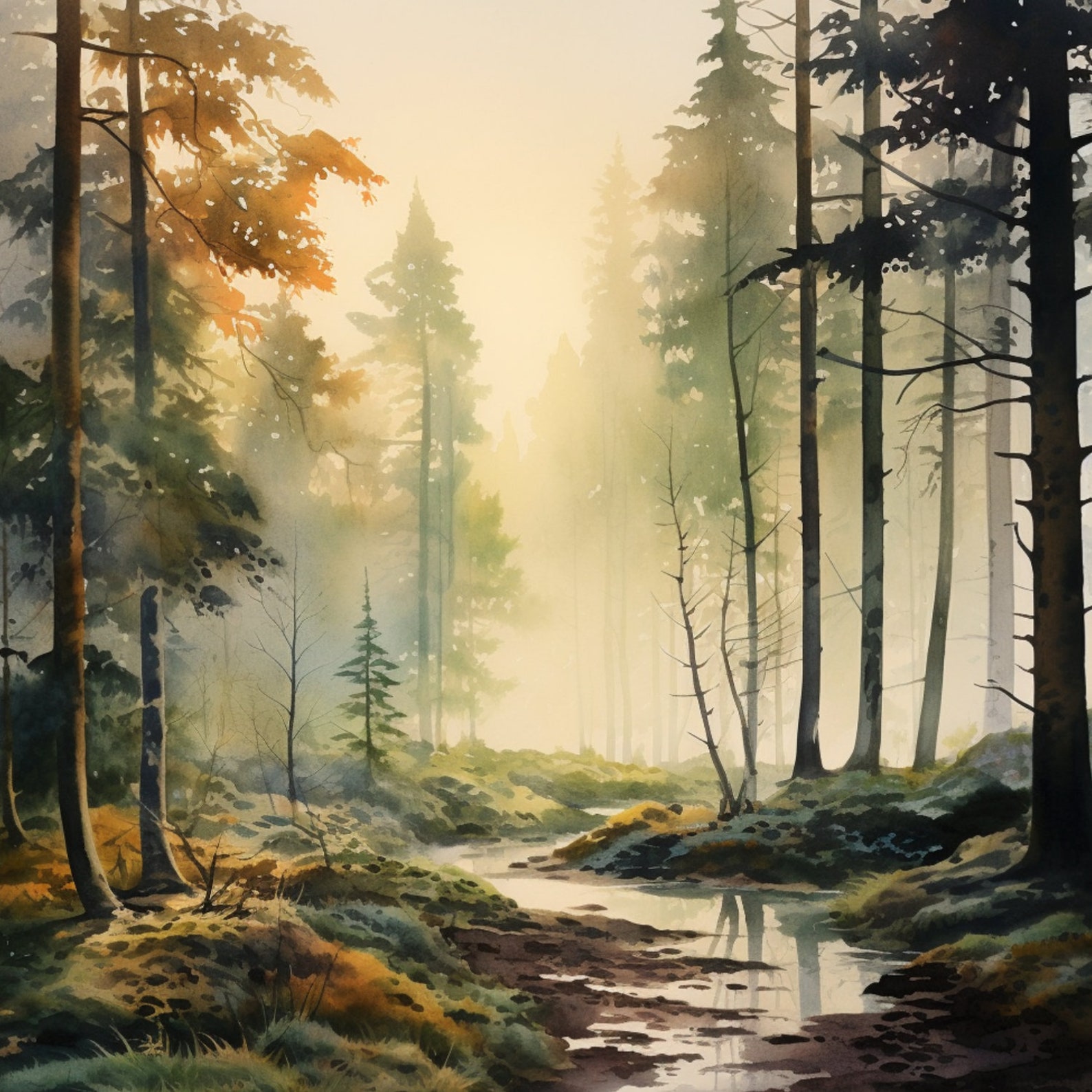 20 Watercolor Forest Landscapes, Watercolor Forest Background, High ...