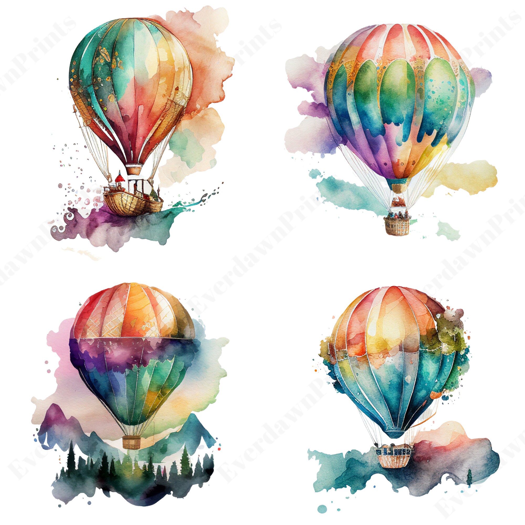 28 Watercolor Baloon Clipart Quality Watercolor Transparent - Etsy