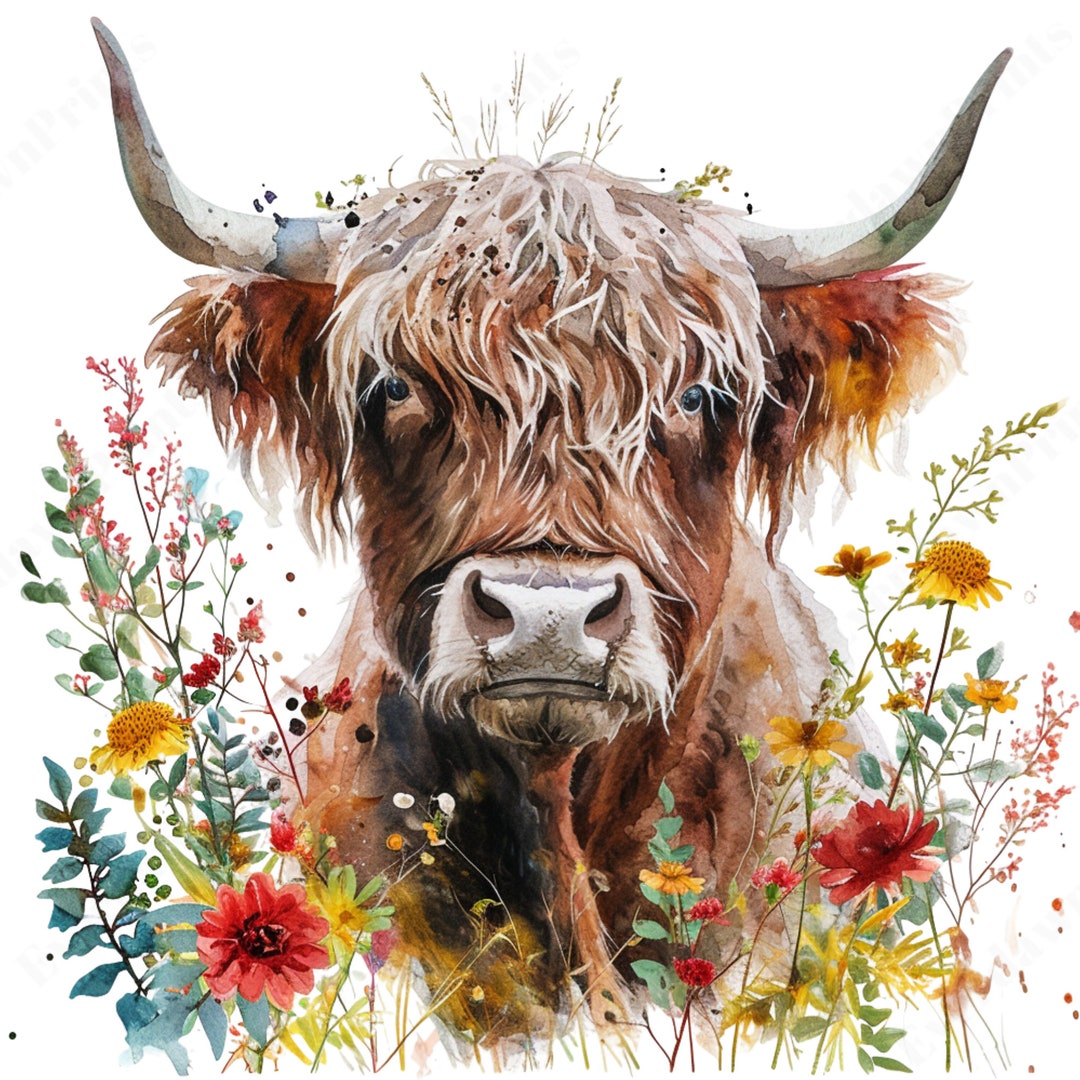 13 Watercolor Boho Cow Clipart, Transparent PNG, Floral Cow, Instant ...