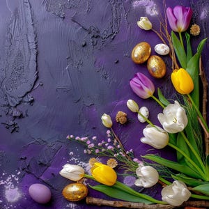 24 Spring Easter Egg Tulip Clipart, Purple Floral Background, Digital ...