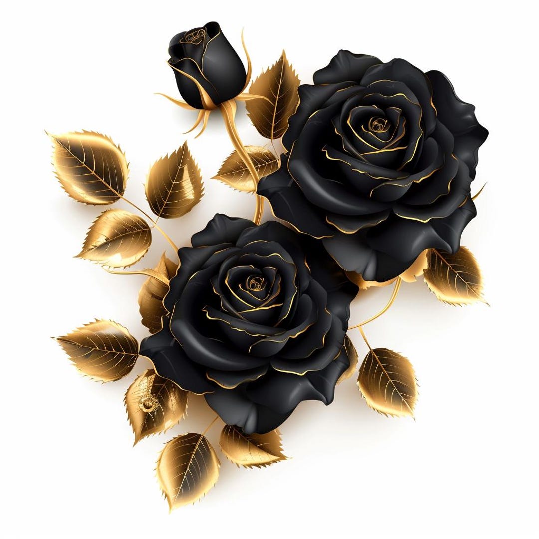 24 Black and Gold Rose Clipart, Floral Design Clipart, Digital Flower ...