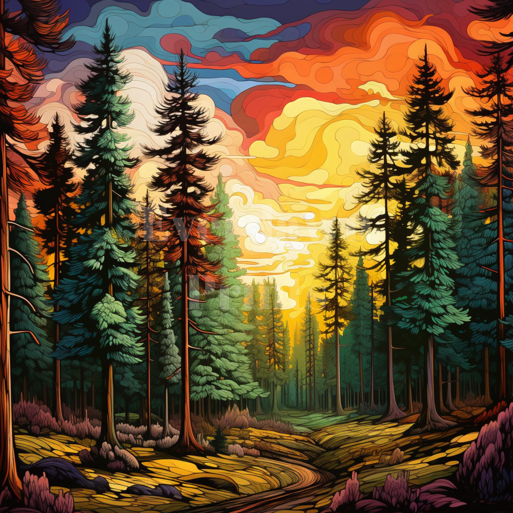 32 Colorful Pine Trees Watercolor Clipart Watercolor Forest Background ...