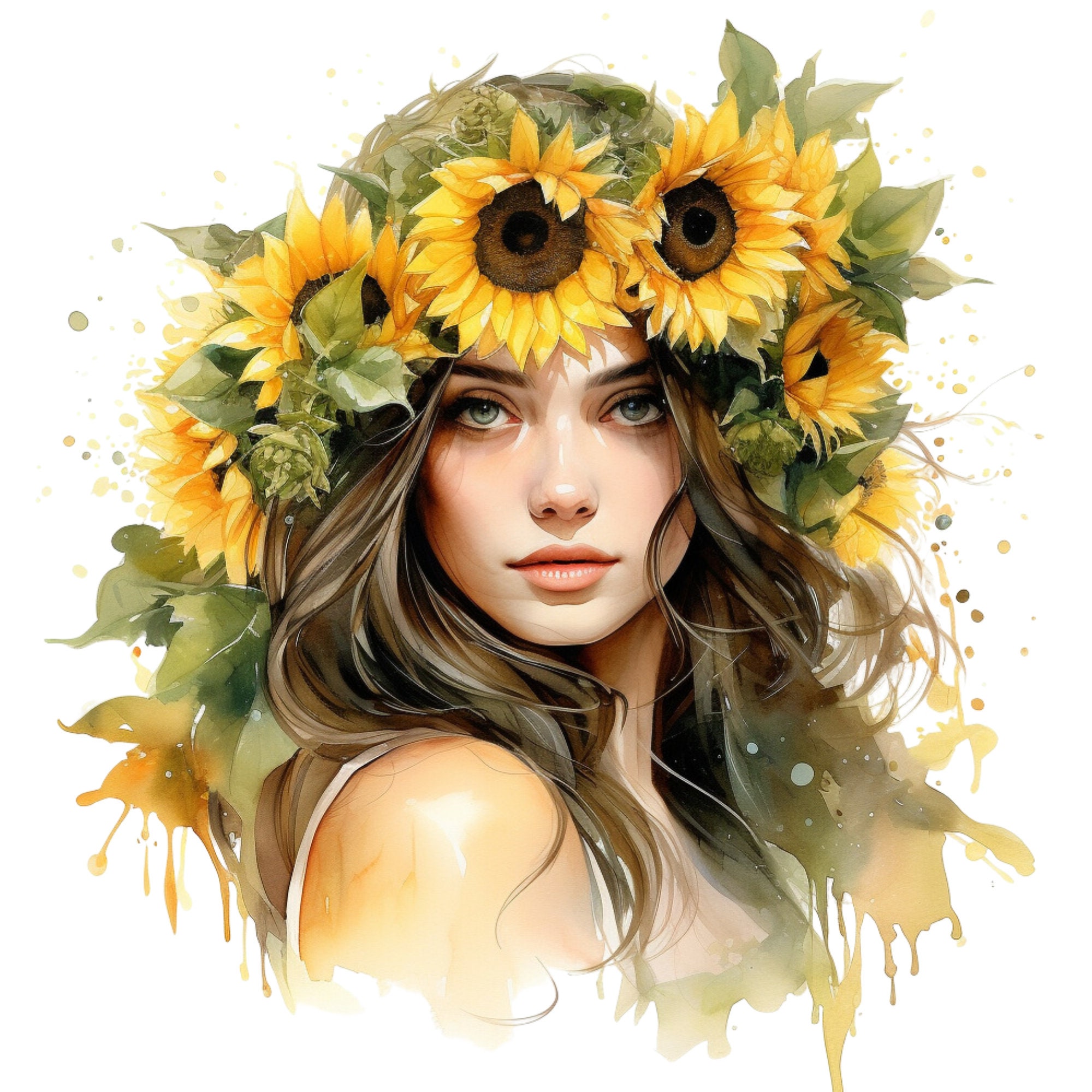 22 Watercolor Sunflower Princess Clipart, Autumn Girl, Sunflower, PNG ...