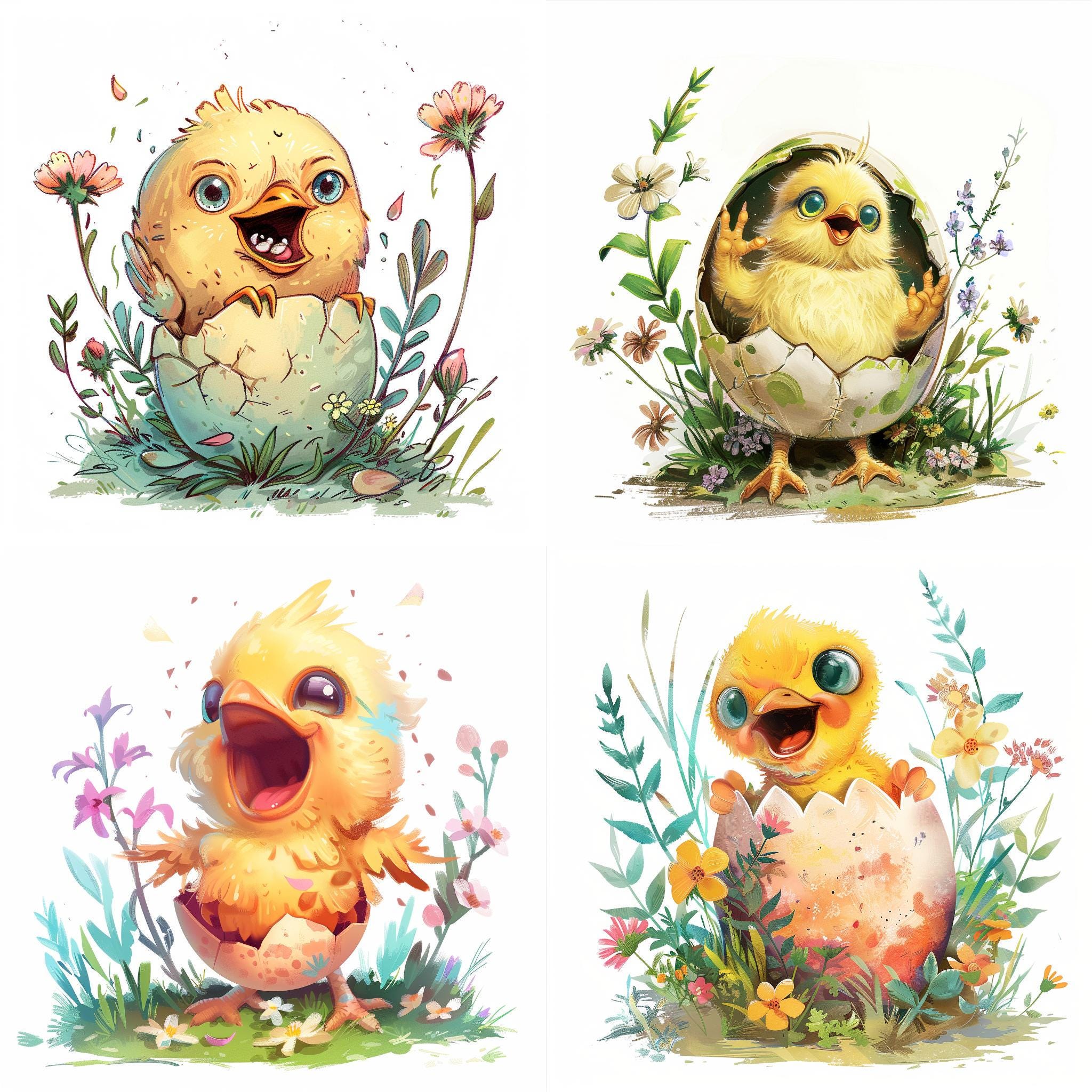 28 Easter Chick Clipart, Baby Chicken Hatching, Egg Shell Art, Floral ...