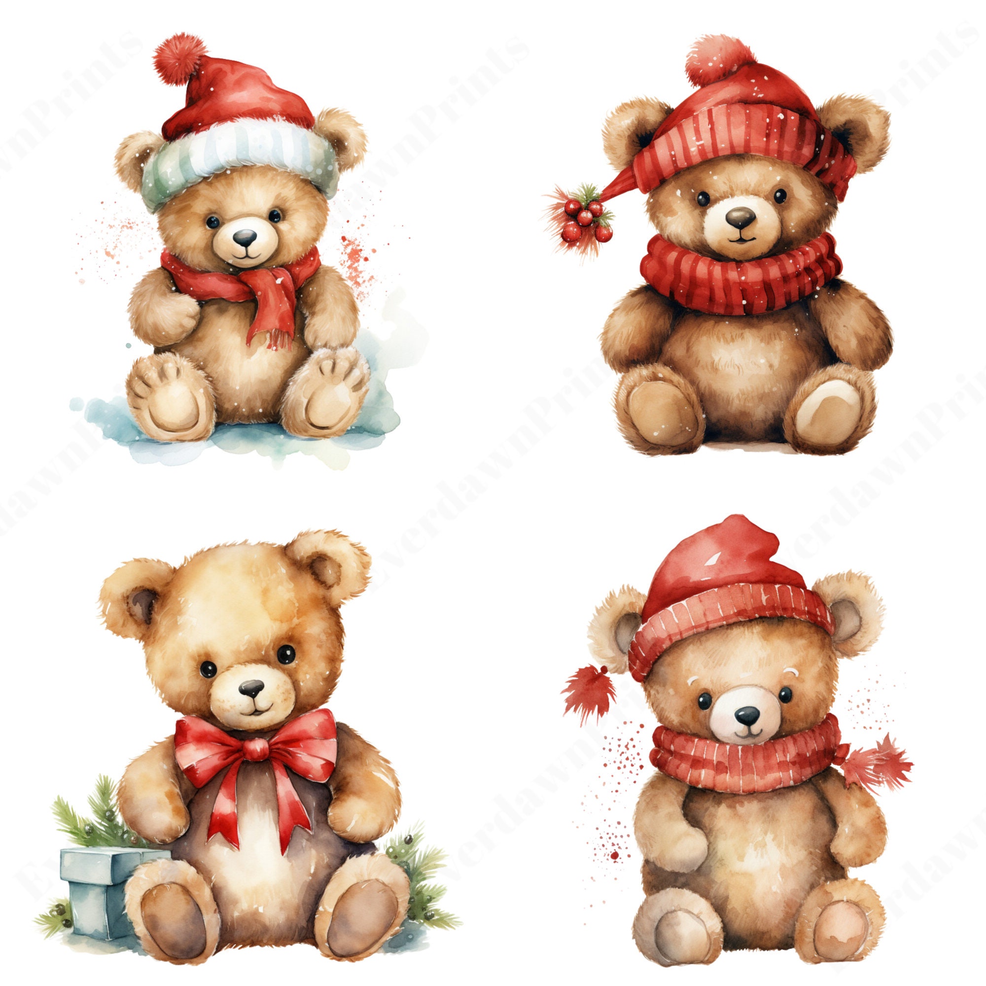 31 Christmas Teddy Bear Watercolor Clipart, Transparent PNG, Teddy Bear ...