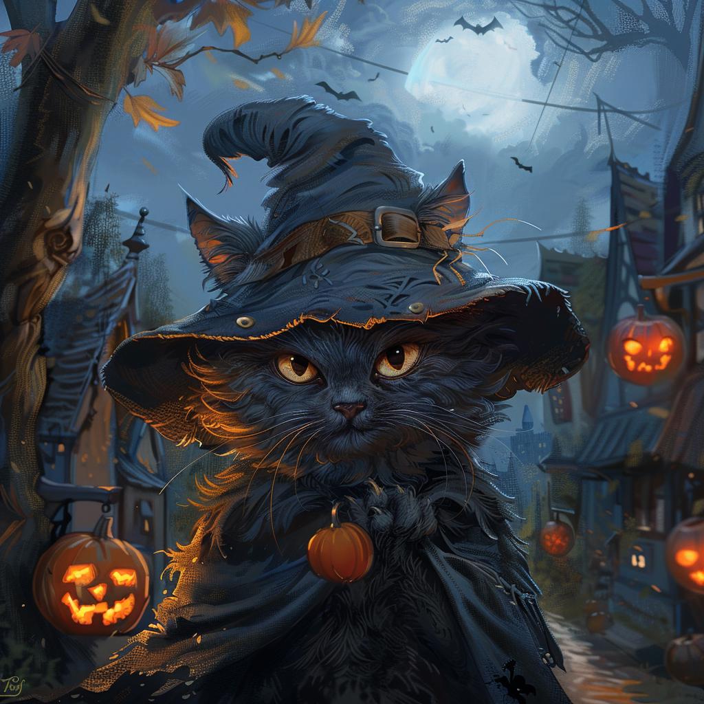 24 Halloween Black Cat With Witch Hat Clipart, Spooky Autumn Pumpkin ...