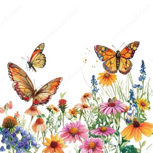 16 Watercolor Butterfly Garden Clipart, Floral Nature Artwork, Vibrant ...