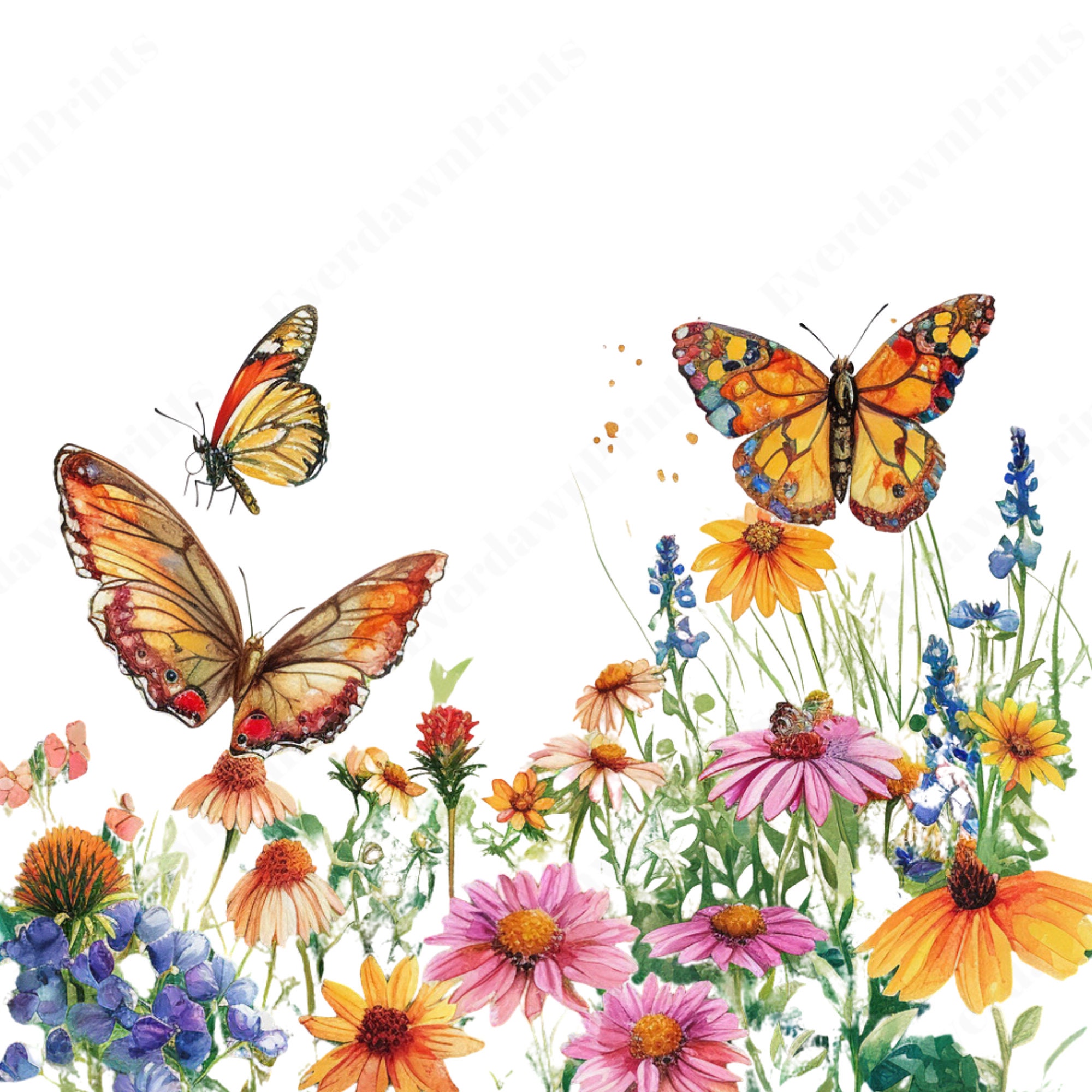 16 Watercolor Butterfly Garden Clipart, Floral Nature Artwork, Vibrant ...