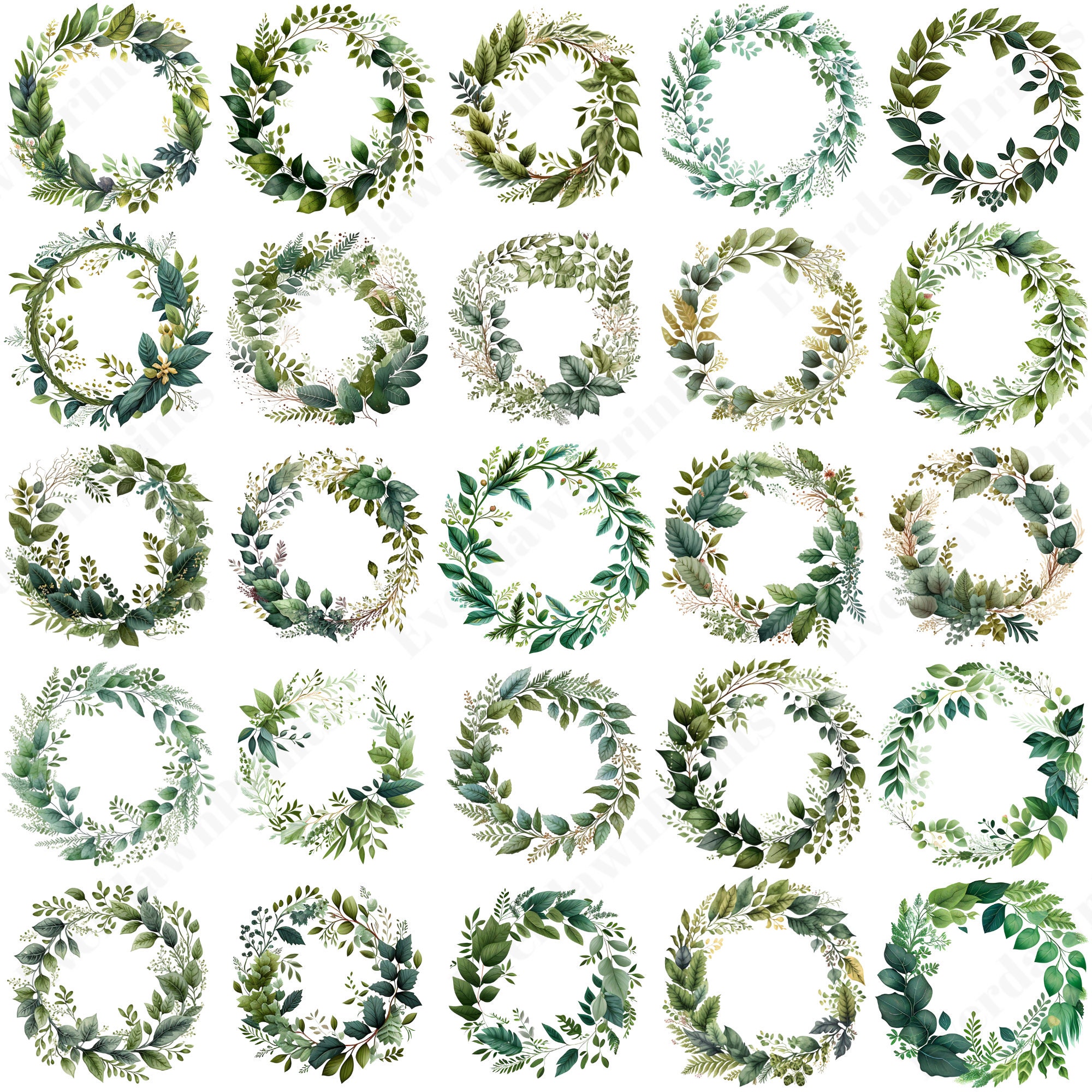143 Watercolor Greenery Borders Greenery Floral Clipart High - Etsy