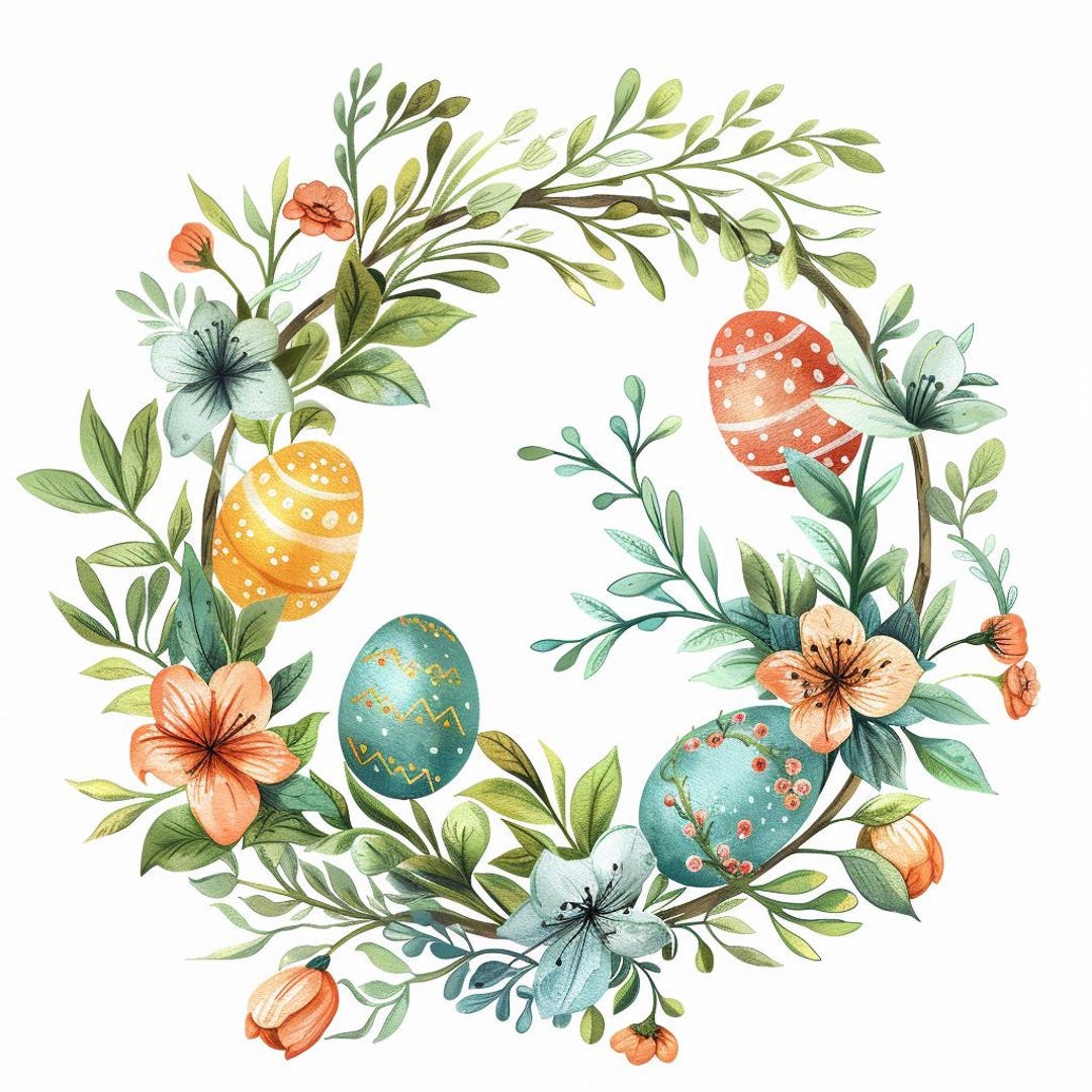 24 Easter Floral Egg Wreath Clipart, Spring Digital Download, Printable ...
