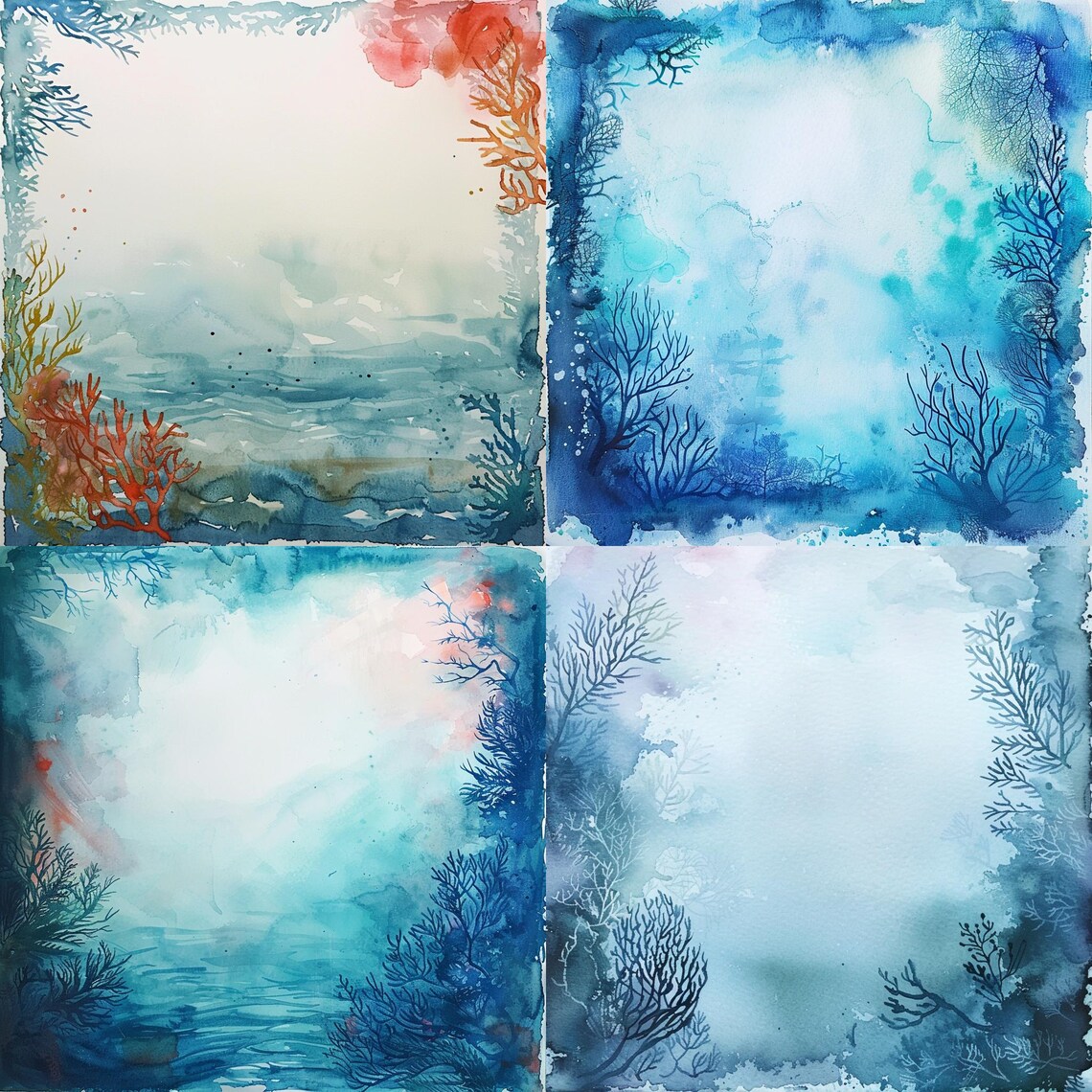 24 Watercolor Coral Reef Clipart, Ocean Clipart, Sea Life Illustration ...