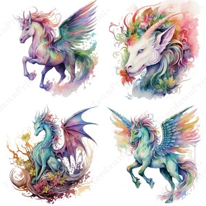 24 Magical Fantasy Creatures Clipart - Watercolor - Transparent PNG ...