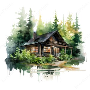 18 Cabin in the Woods, Watercolor Forest Background, High Quality PNG ...