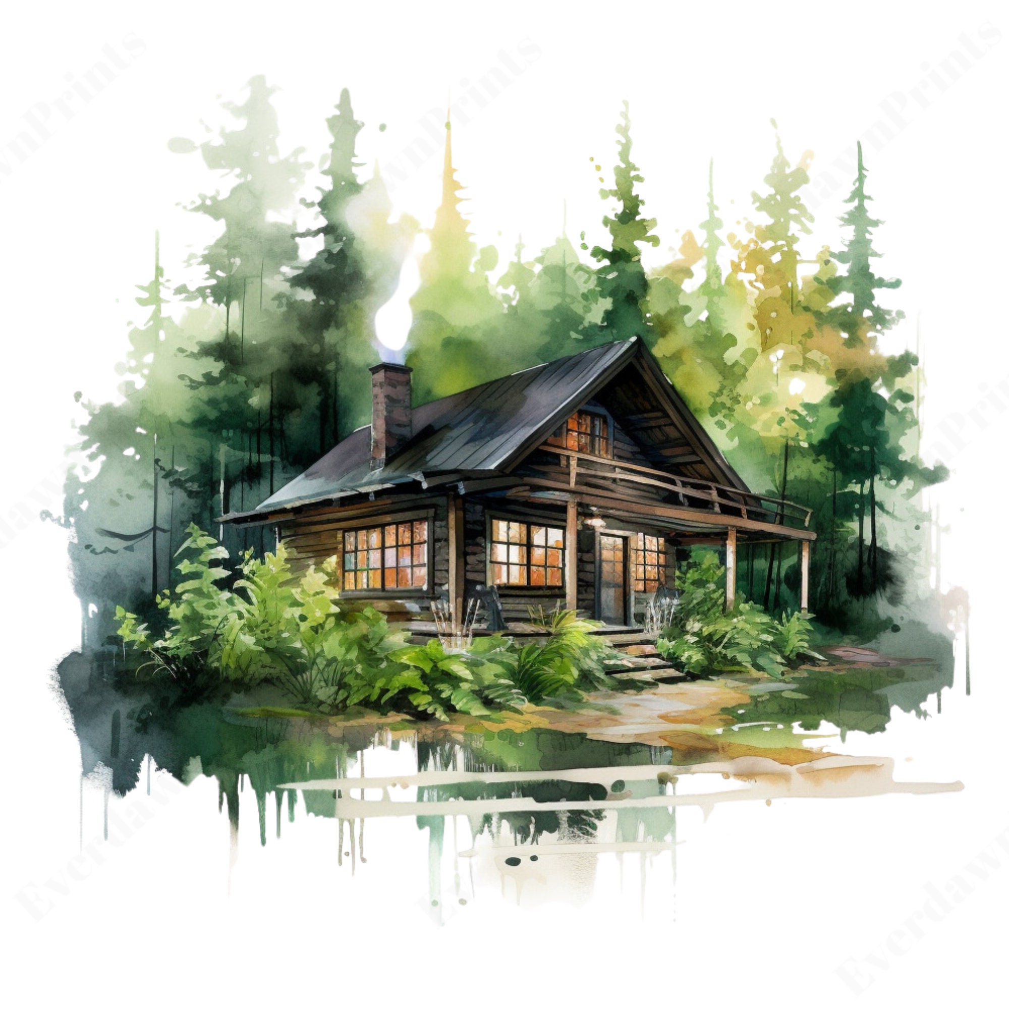 18 Cabin in the Woods, Watercolor Forest Background, High Quality PNG ...