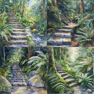 32 Forest Steps Clipart, Watercolor Jungle Clipart, Ferns Clipart ...