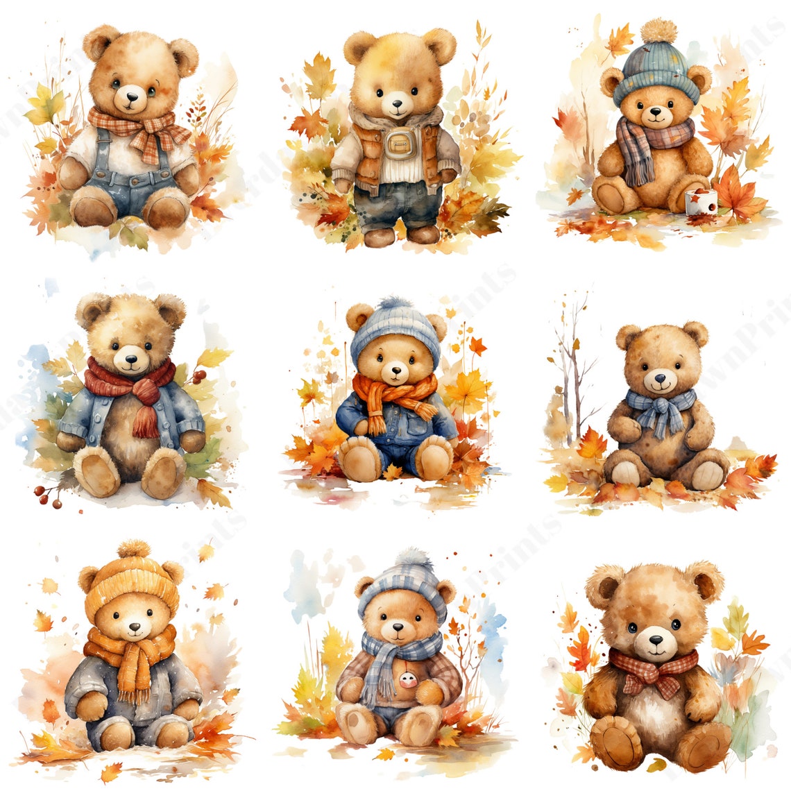 35 Fall Teddy Bear Clipart, Teddy Bear Clipart, Autumn Teddy Bear ...