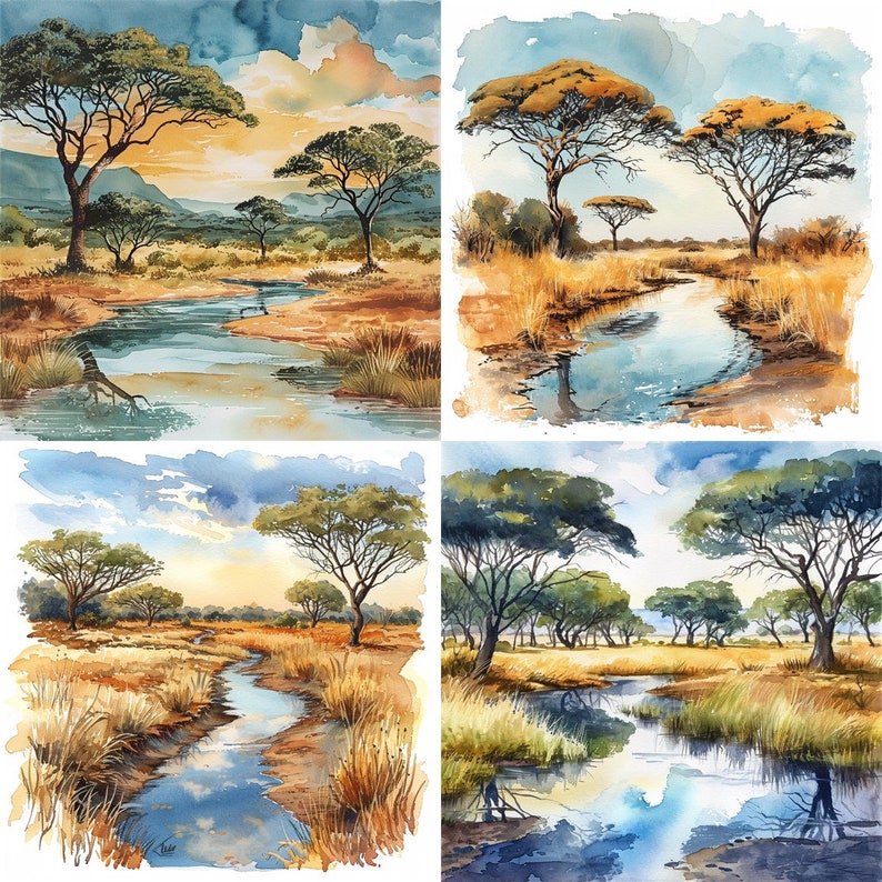 28 African Savanah Watercolor Clipart, Digital Download, Nature Wall ...