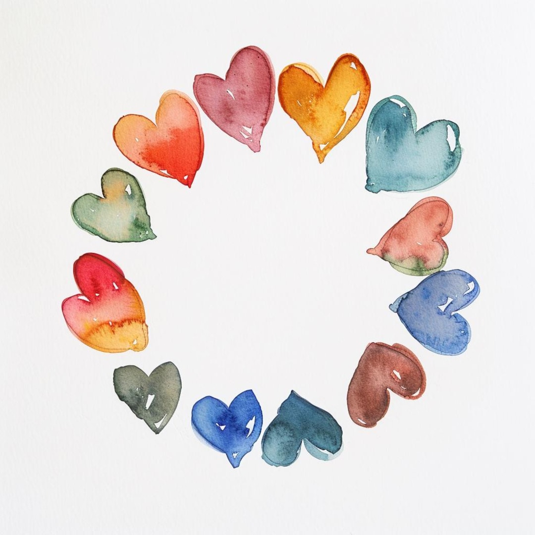 24 Watercolor Rainbow Hearts Transparent Clipart, Artistic Colorful ...