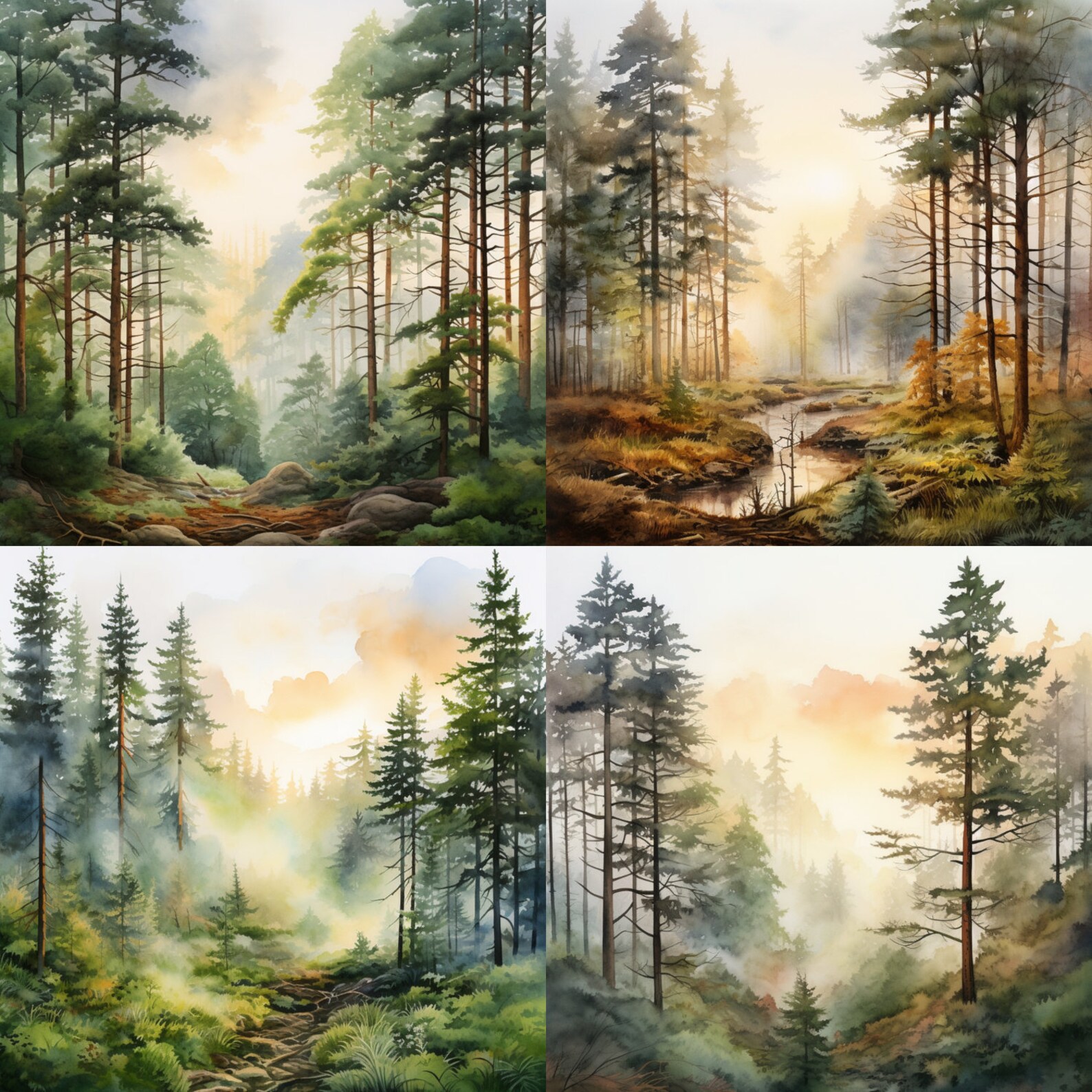 20 Watercolor Forest Landscapes, Watercolor Forest Background, High ...