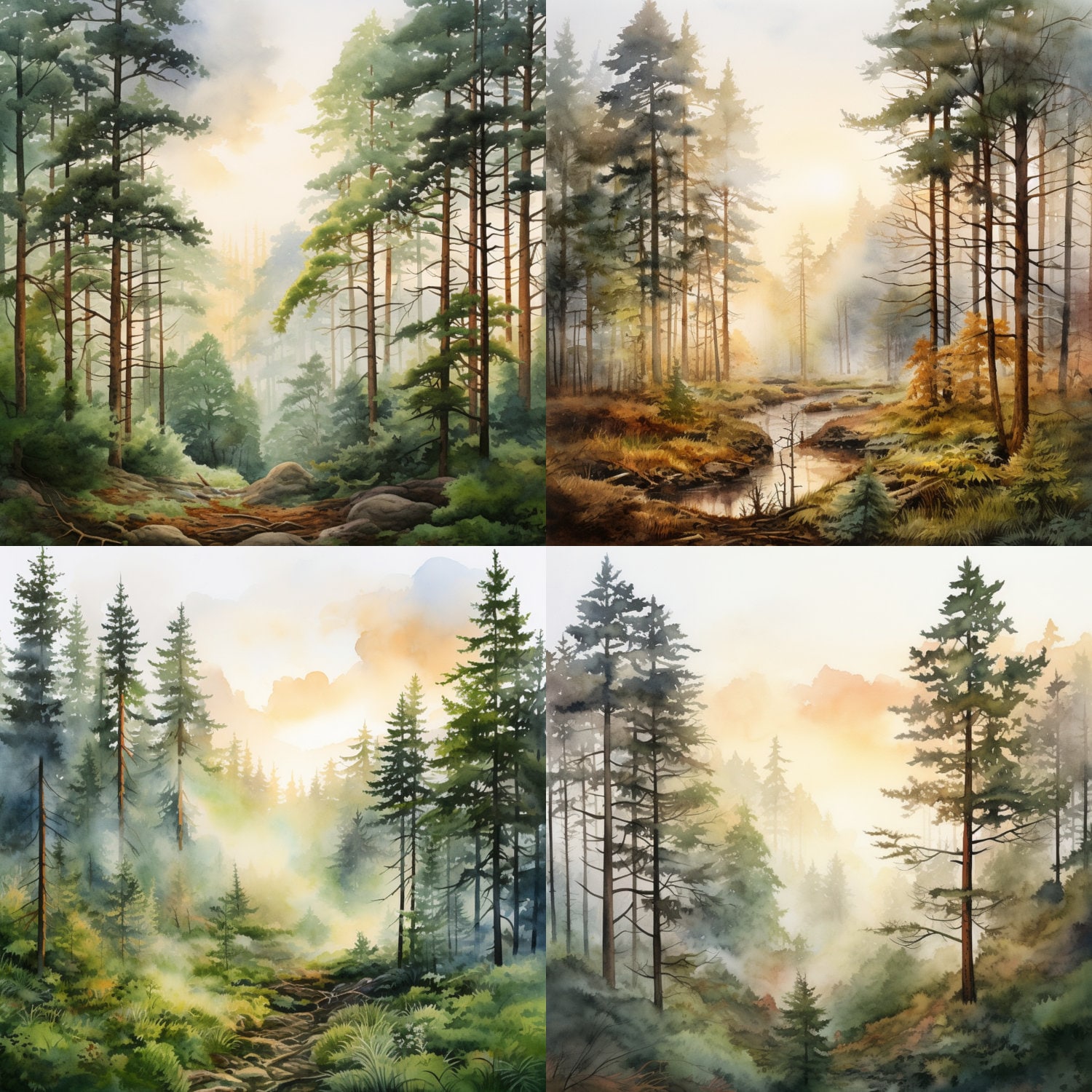 20 Watercolor Forest Landscapes, Watercolor Forest Background, High ...