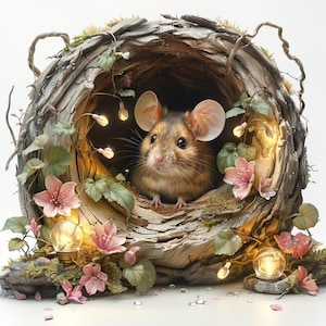 24 Cute Mouse in Forest Clipart, Woodland Animal Illustration, Digital ...