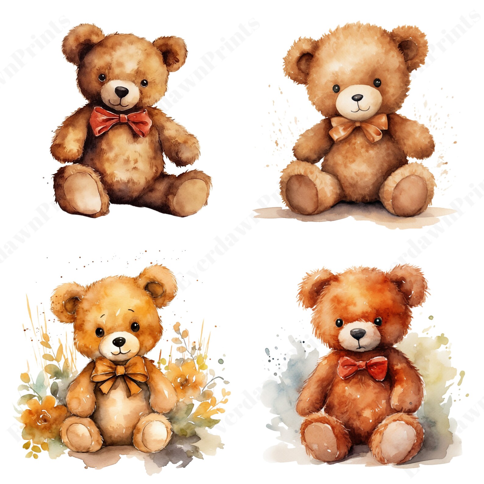 31 Teddy Bear Watercolor Clipart Volume 2, Transparent PNG, Bear Baby ...