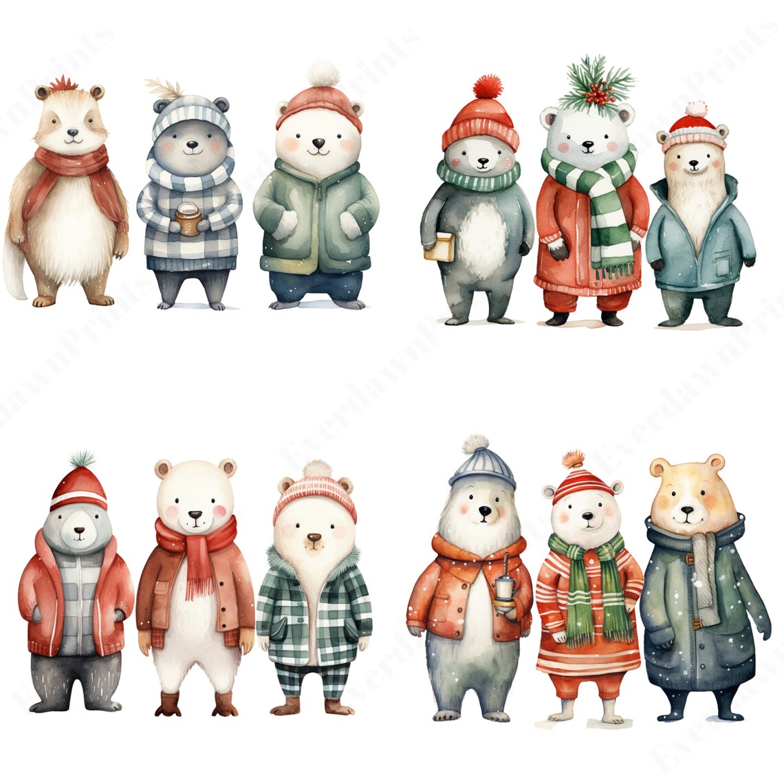 21 Winter Animals Watercolor Clipart, Transparent PNG, Christmas ...