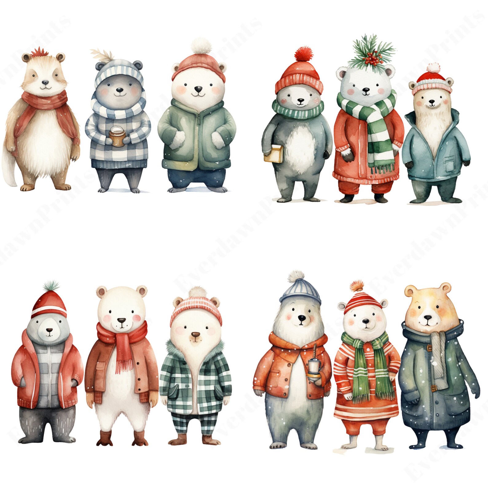 21 Winter Animals Watercolor Clipart, Transparent PNG, Christmas ...