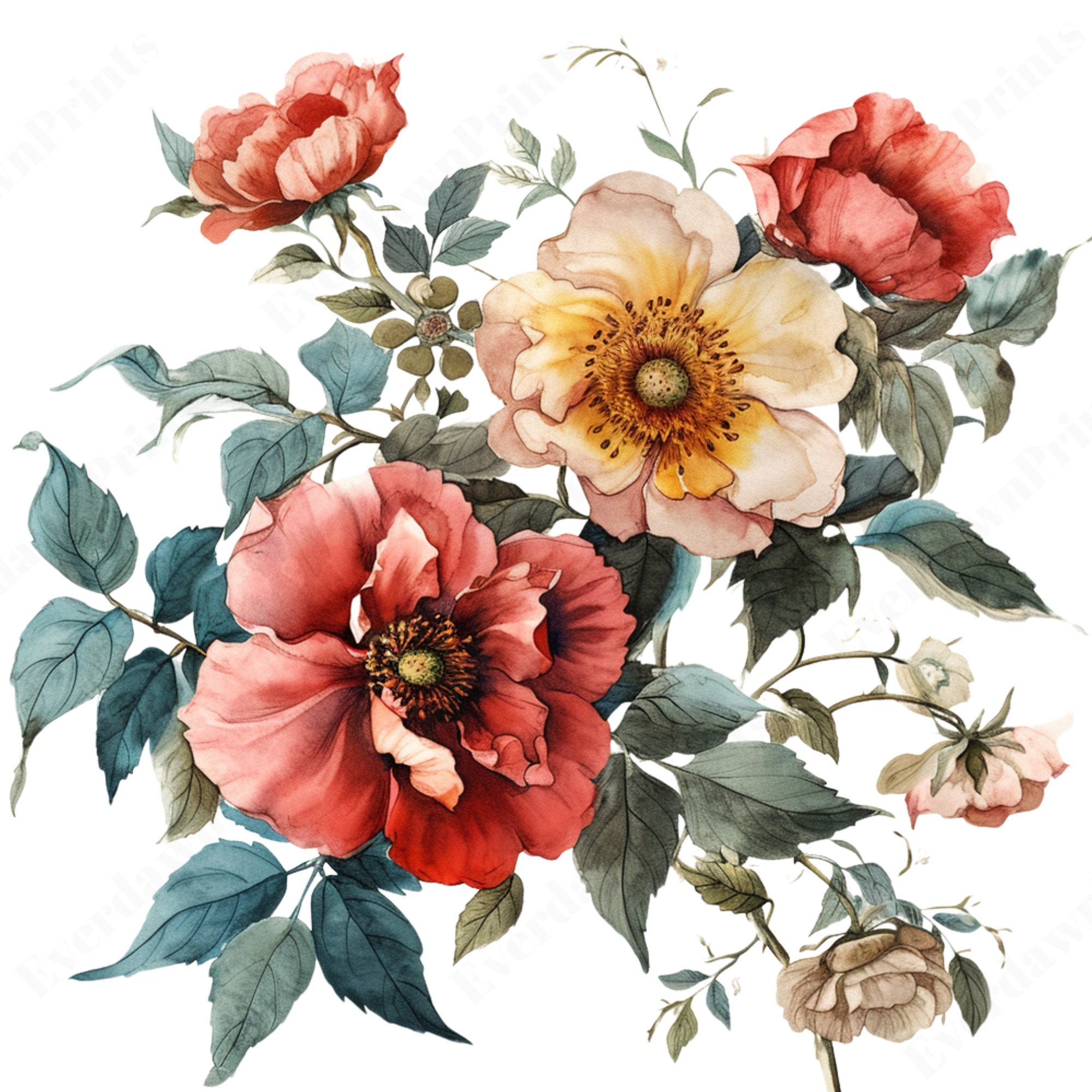 22 Watercolor Vintage Flowers Clipart 2, High Quality Transparent PNG ...