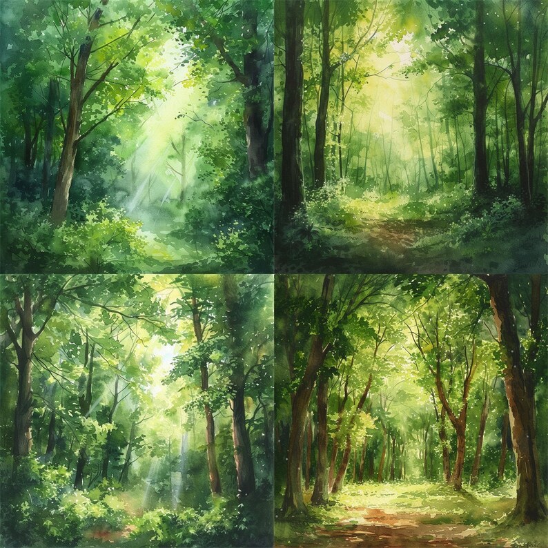 24 Green Forest Watercolor Clipart, Watercolor Backgrounds, Forest ...