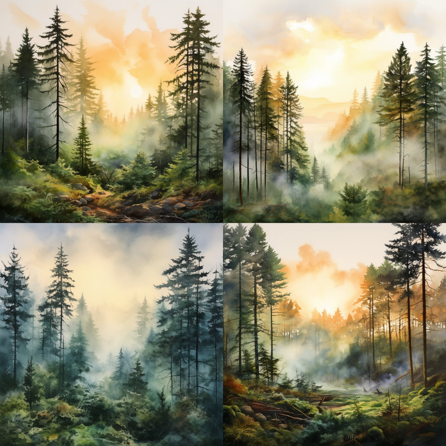 20 Watercolor Forest Landscapes, Watercolor Forest Background, High ...