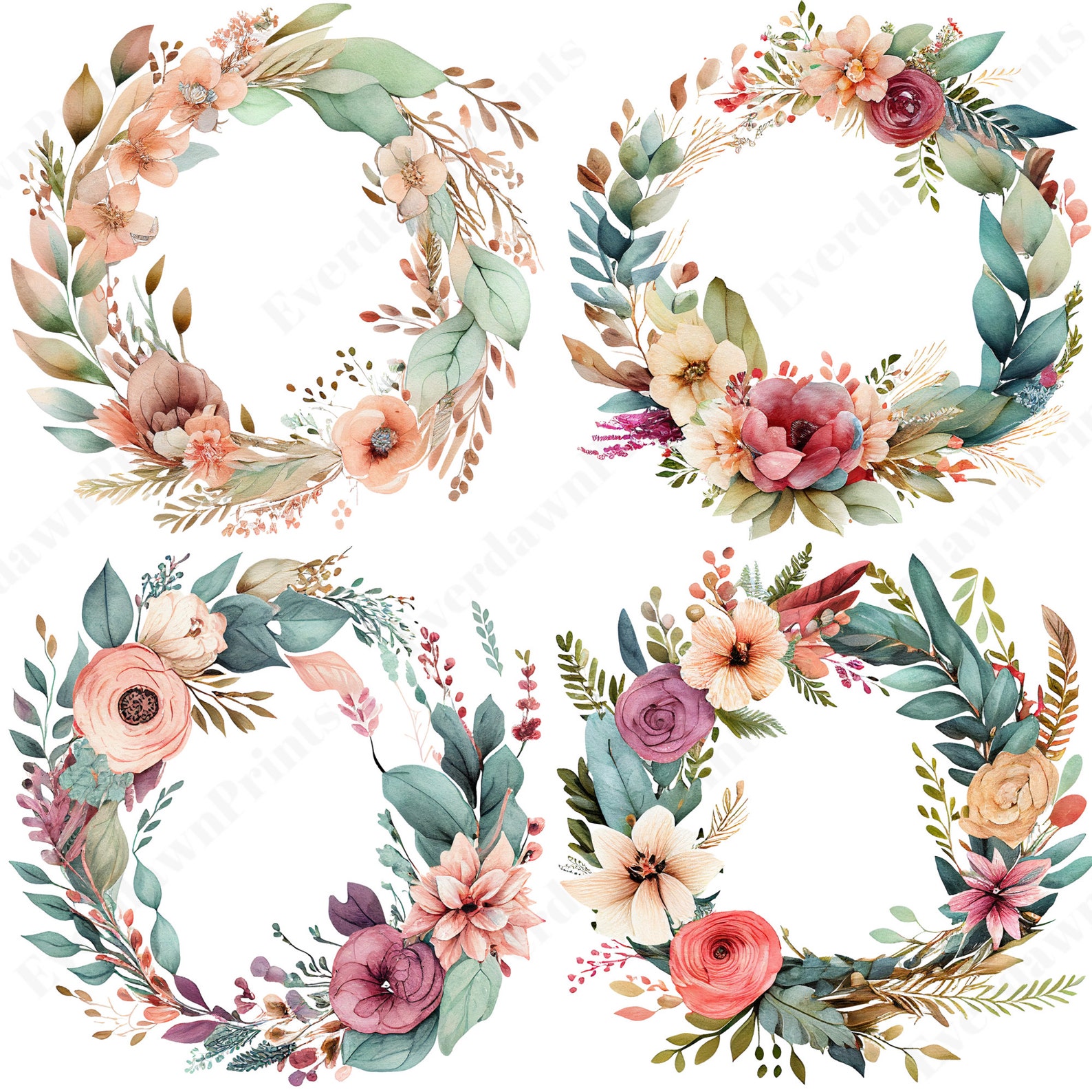 28 Watercolor Boho Borders, Floral Clipart, Clipart Borders, High ...
