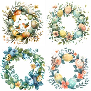 24 Easter Floral Egg Wreath Clipart, Spring Digital Download, Printable ...